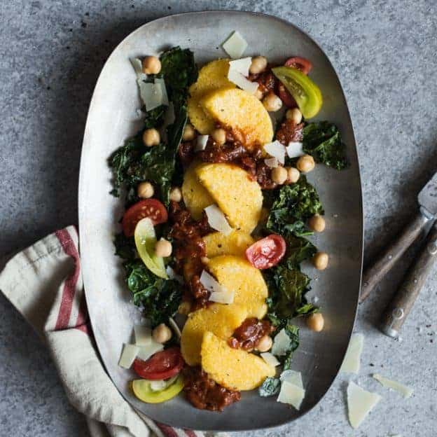 Pan Fried Polenta with Roasted Kale & Chickpeas | Healthy Nibbles by ...