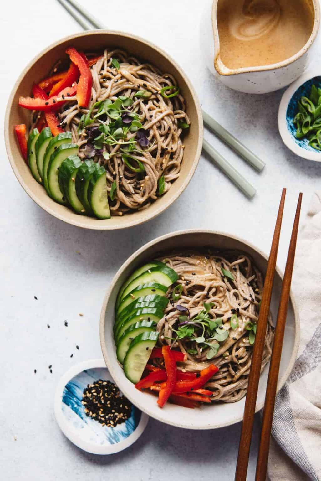 Soba Noodles with Almond Butter Sauce (Vegan) | Healthy Nibbles