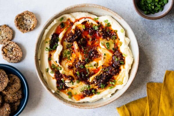 Whipped Brie with Honey & Chili Oil | Healthy Nibbles by Lisa Lin