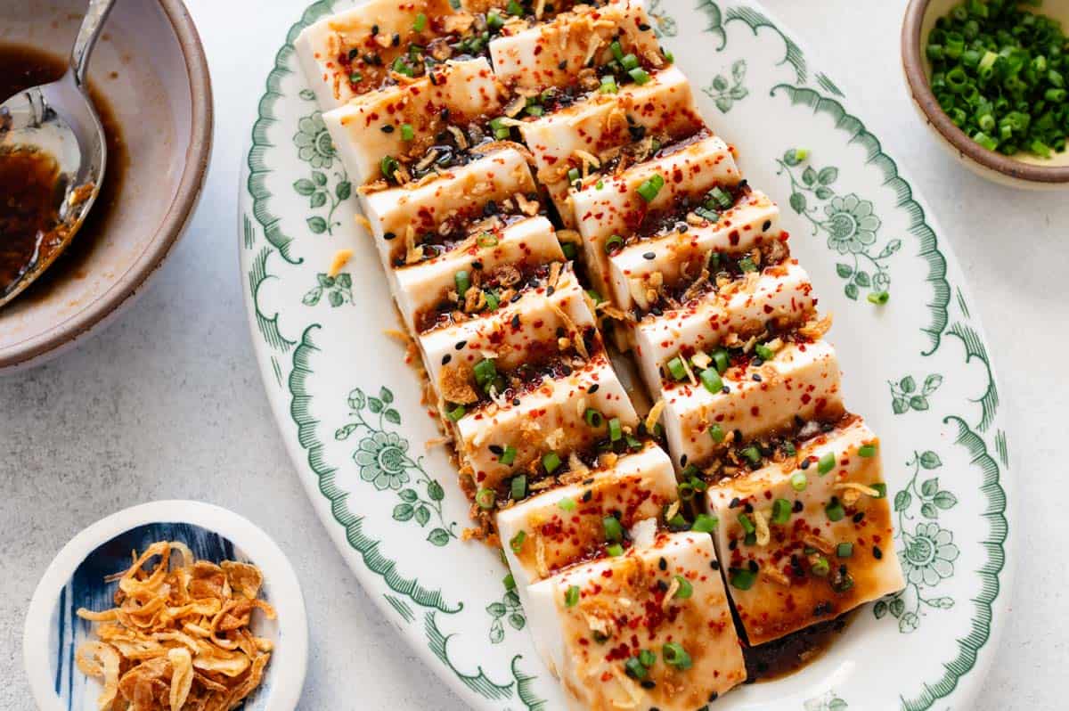 Cold Tofu with Tangy & Garlicky Sauce | Lisa Lin