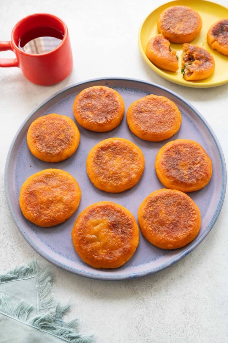 Chewy Sweet Potato Rice Cakes with Savory Filling